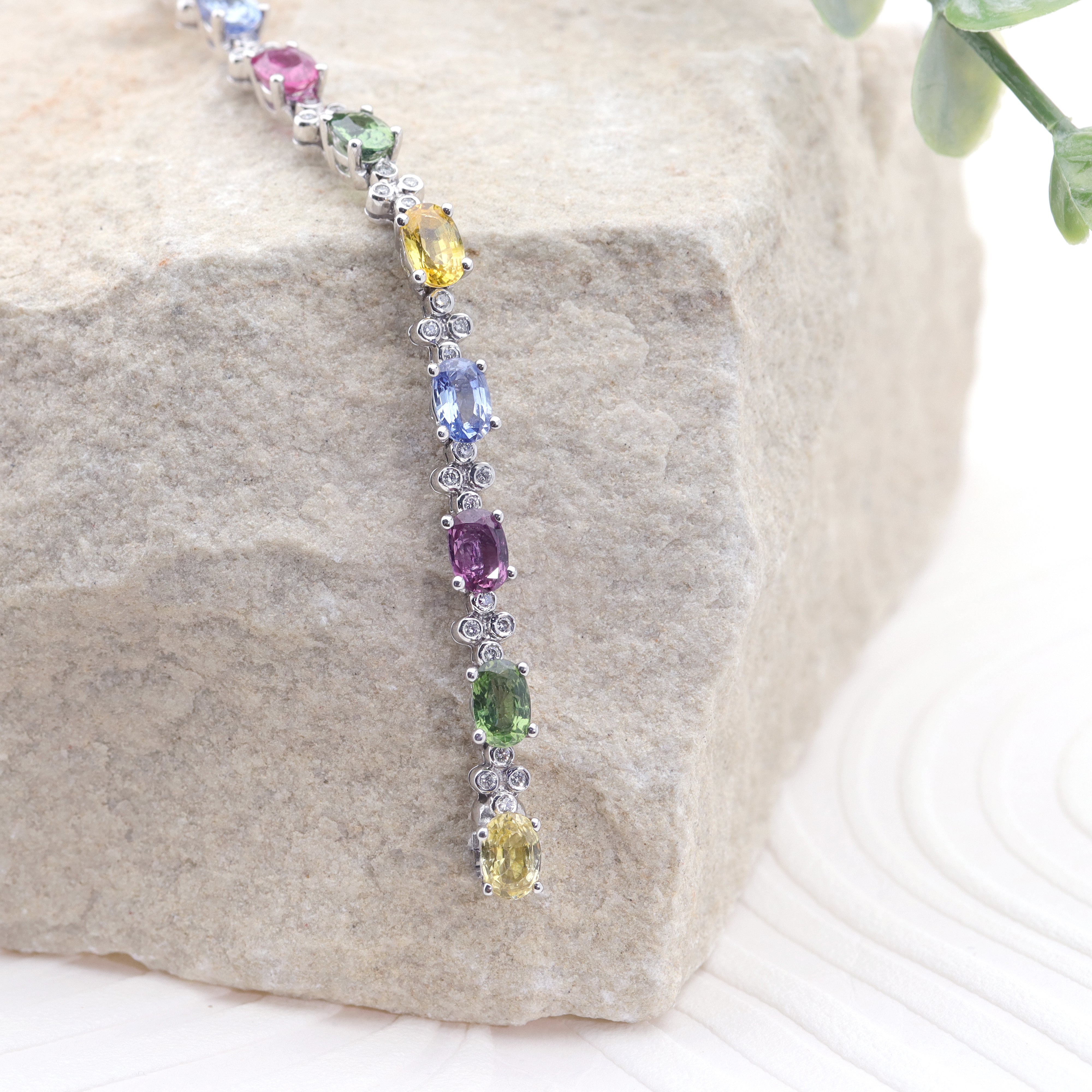 Diamond and Multi Coloured Sapphire 18ct White Gold Bracelet