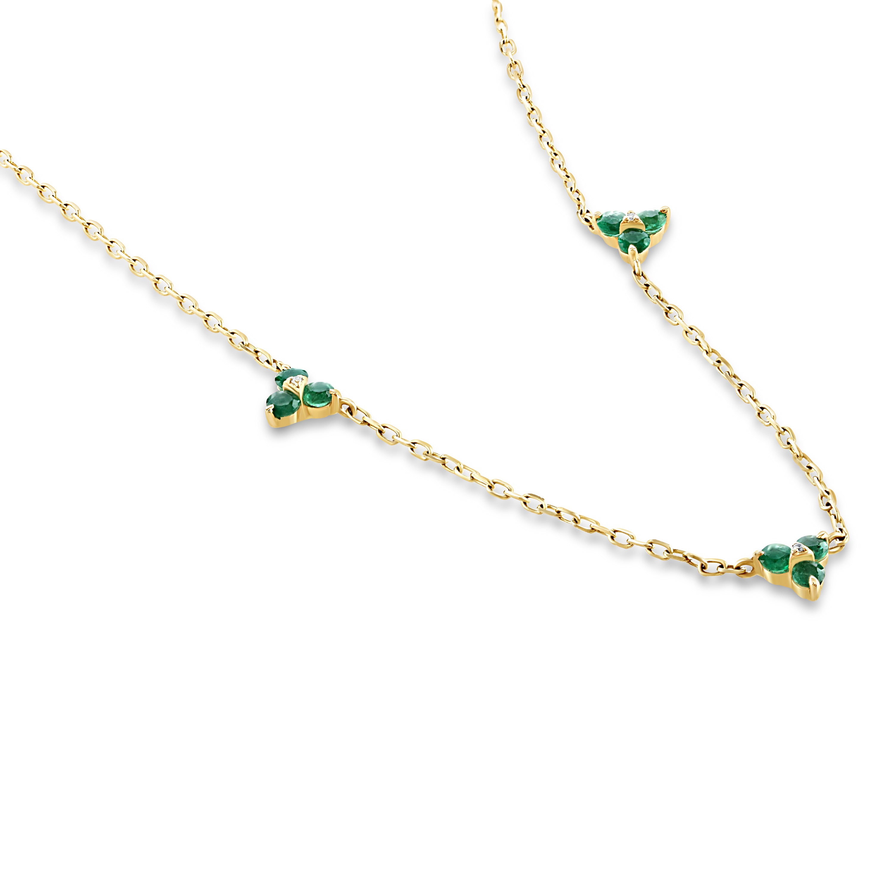 Emerald and Diamond 9ct Yellow Gold Trefoil Necklace – Michael Jones ...