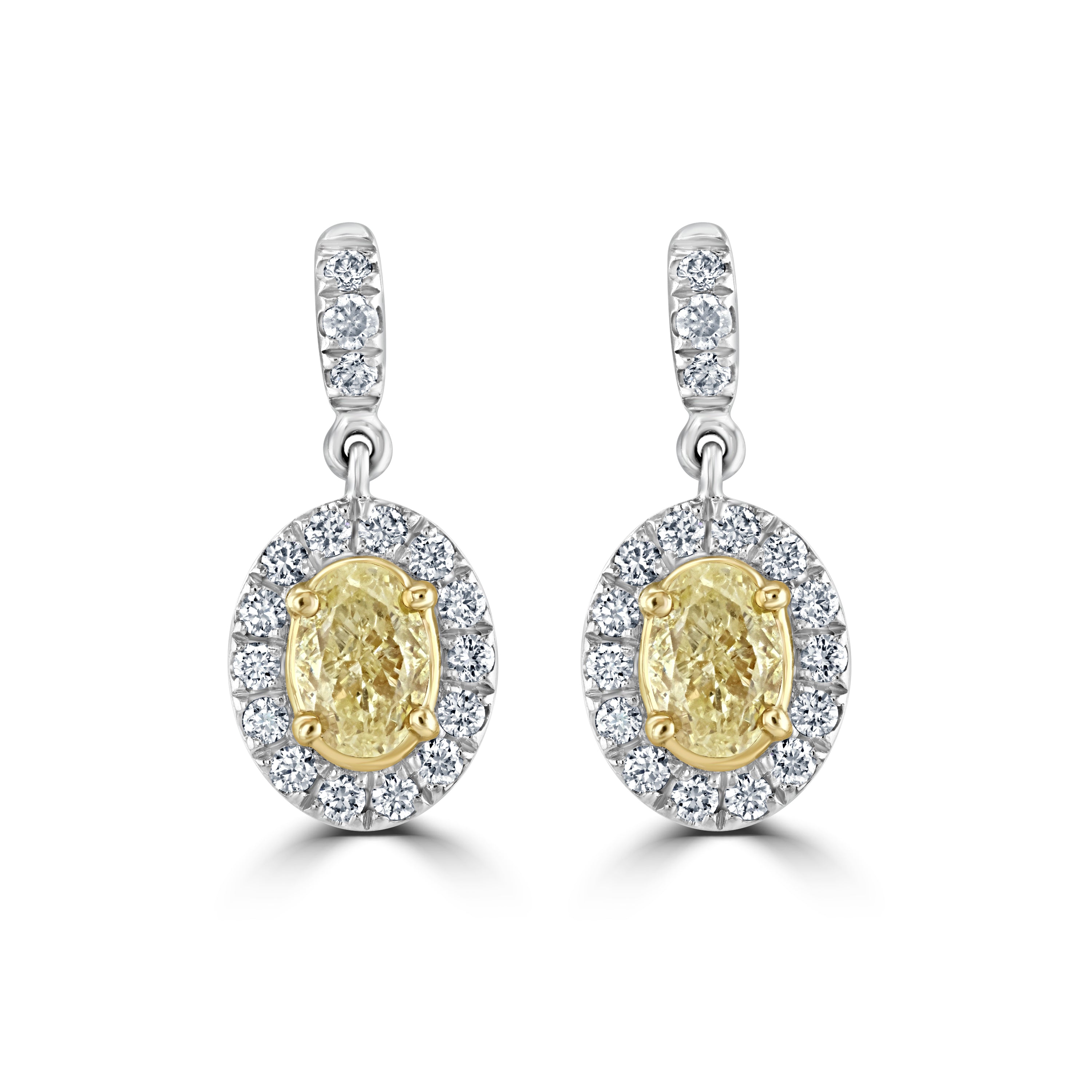 Skye Oval Fancy Yellow and White Diamond Platinum Cluster Drop Earring ...