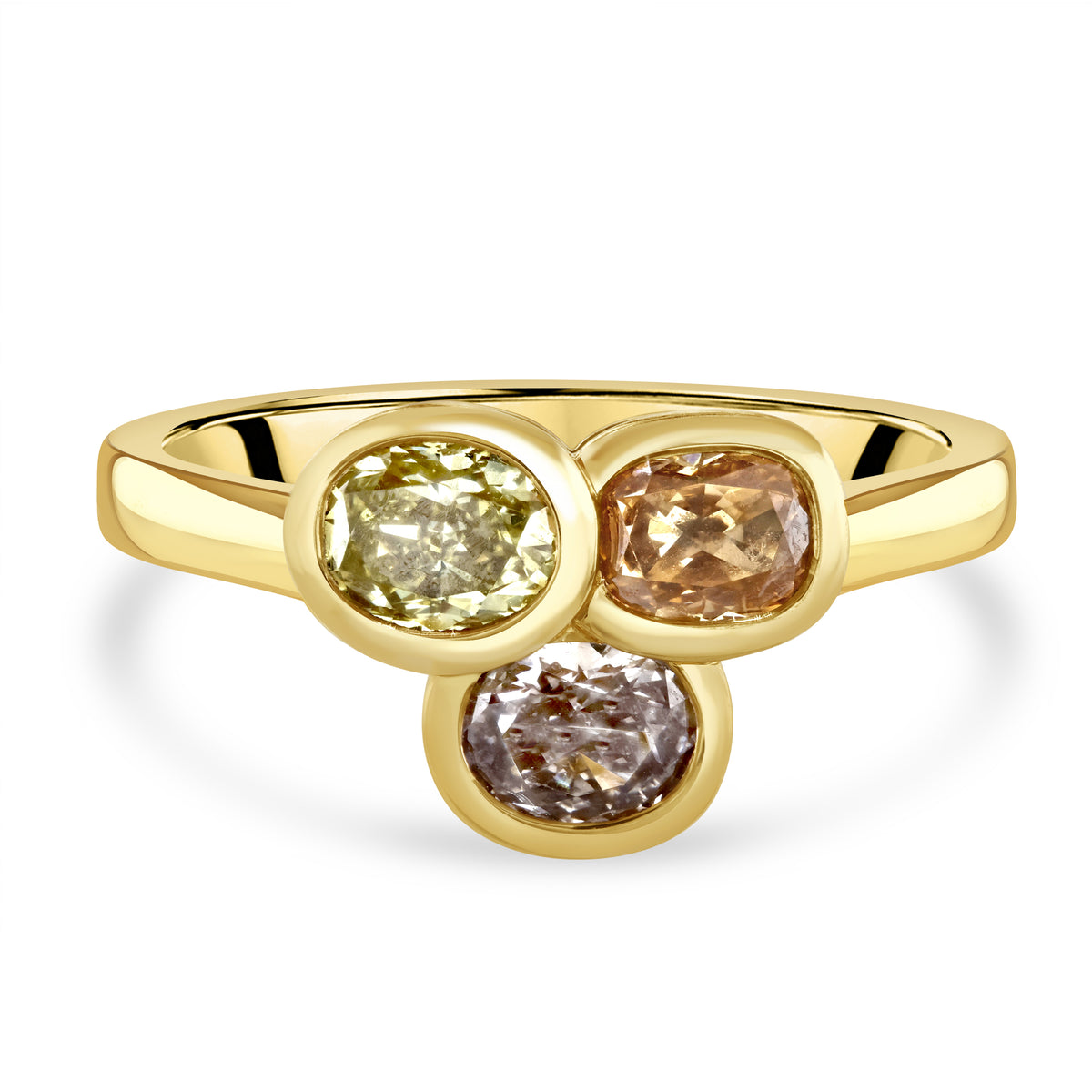 Fancy Yellow, White and Cognac Diamond 18ct Yellow Gold Three Stone Ri ...